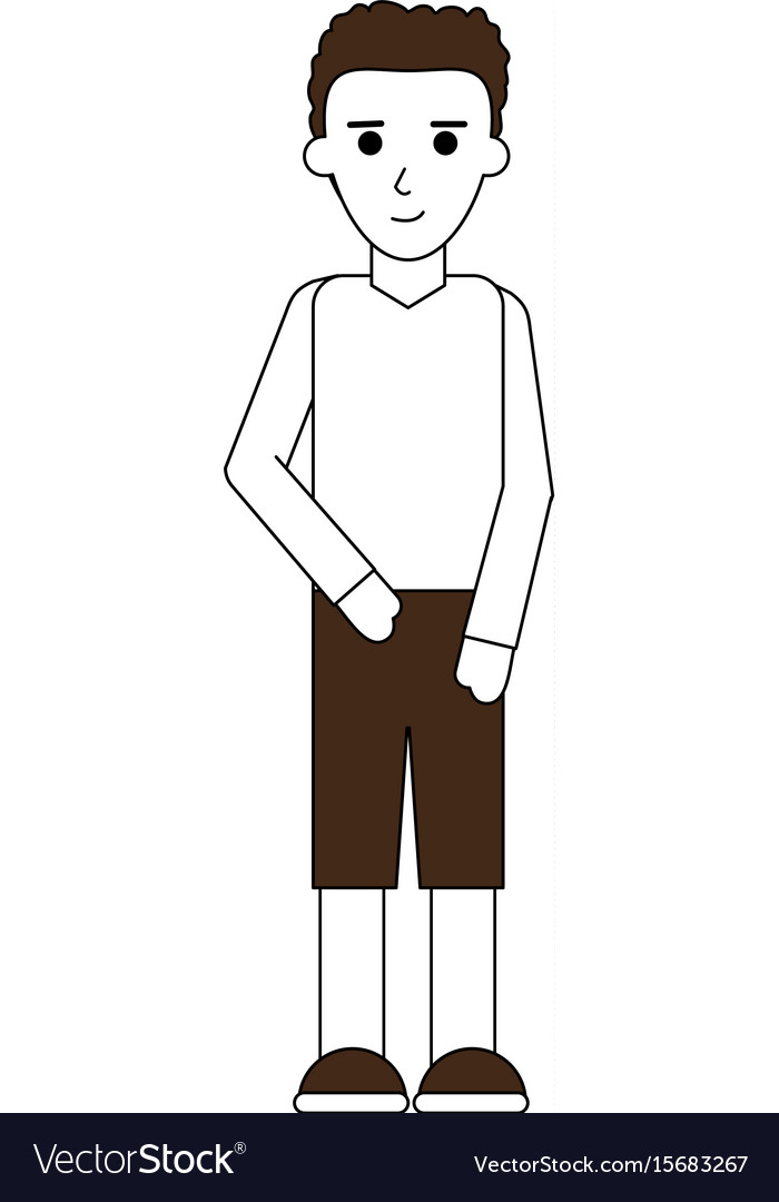 Flat line standing man with clothing over white Vector Image Flat line standing man with clothing over white Vector Image