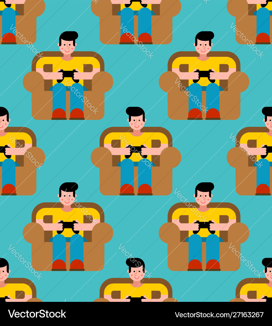 Gamer pattern seamless guy on chair and videogame Vector Image