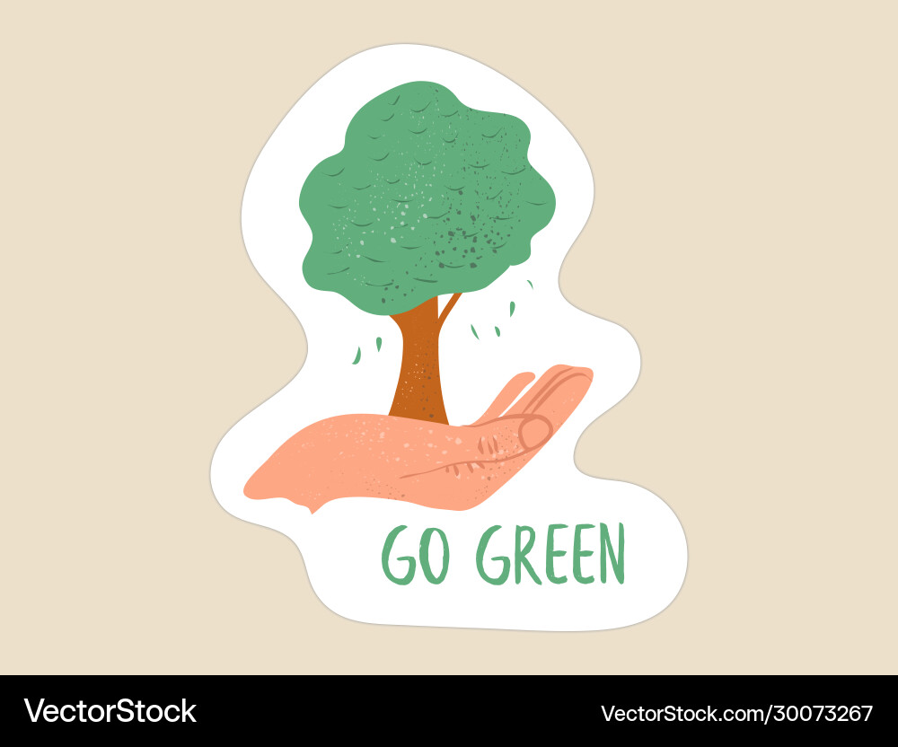 Go green sign with a helping hand and tree Vector Image