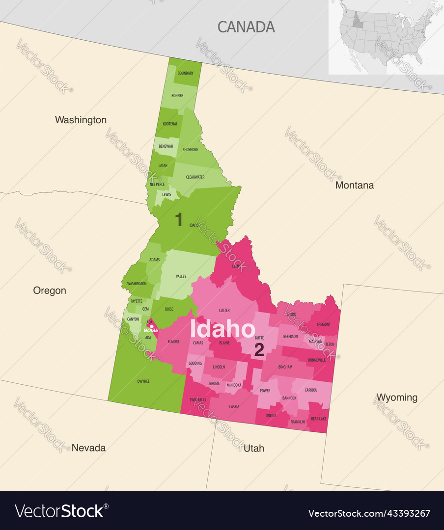 Idaho state counties colored by congressional Vector Image