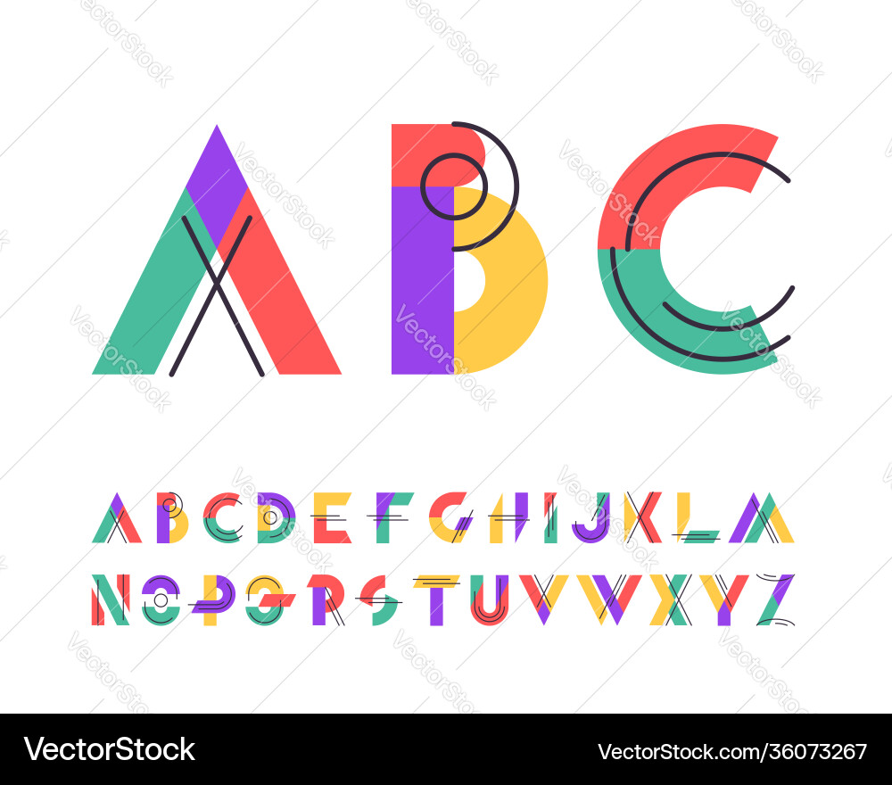 Lines and colorful blocks latin font graphical Vector Image