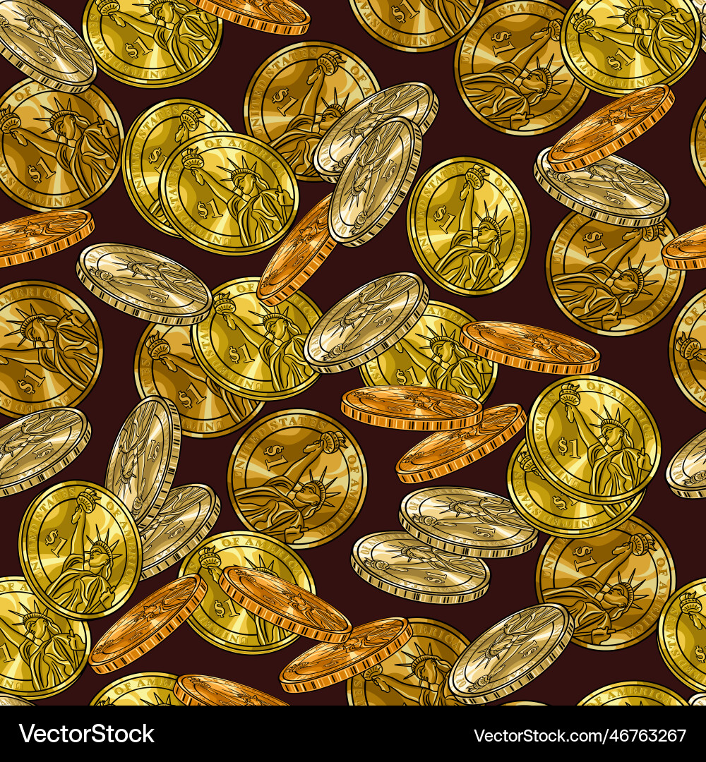 Money seamless pattern with shiny gold coins Vector Image