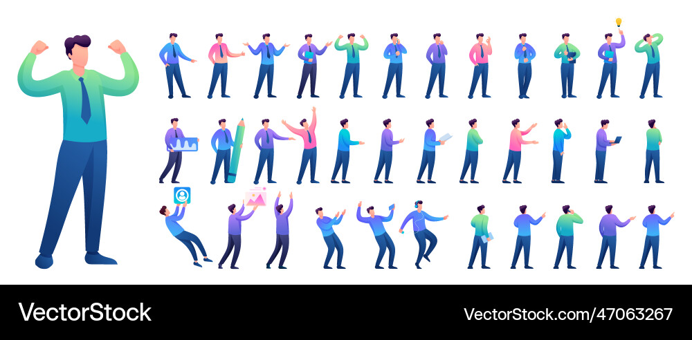 Set of young man presentation in various Vector Image