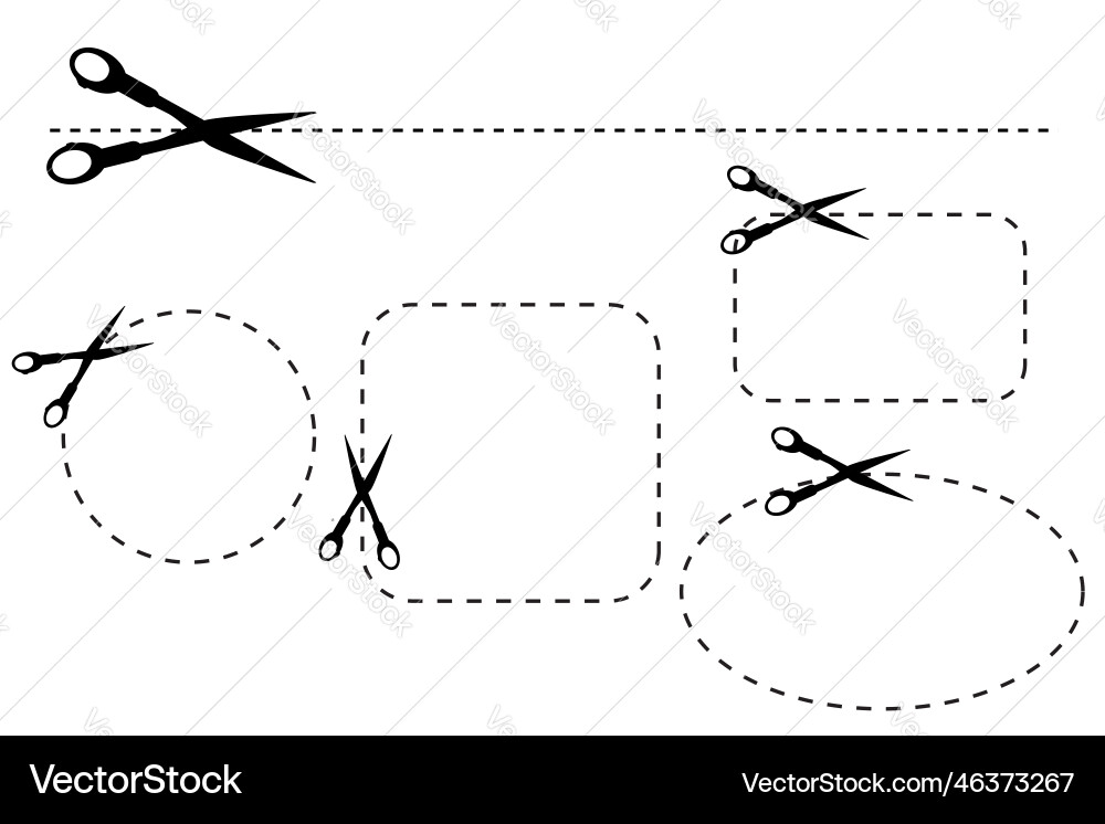 Simple set scissor sign cut here isolated on white