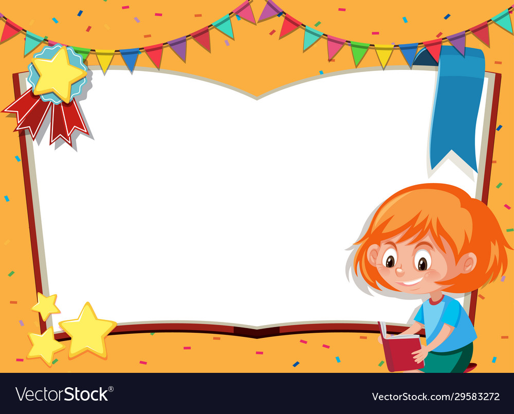 Banner template with happy girl reading book Vector Image