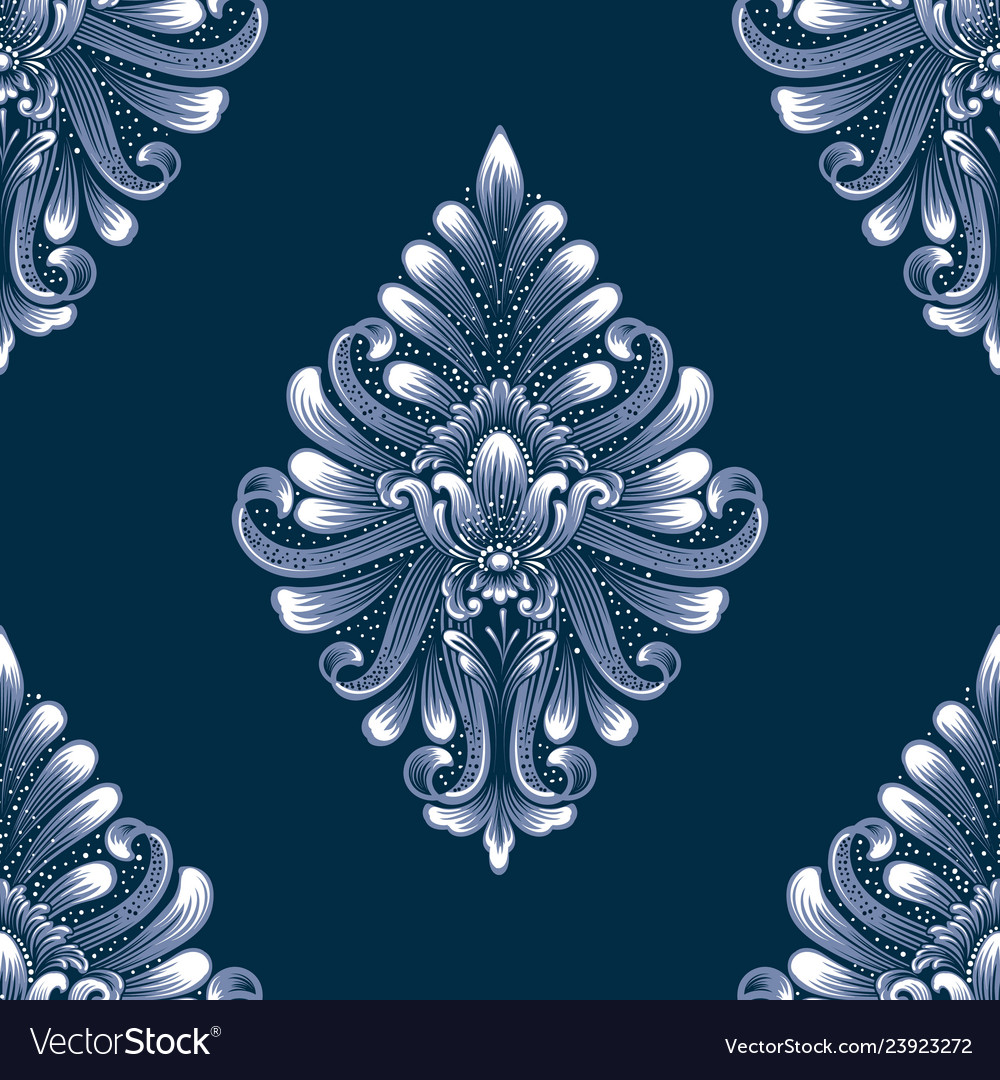 Blue damask seamless pattern element Royalty Free Vector