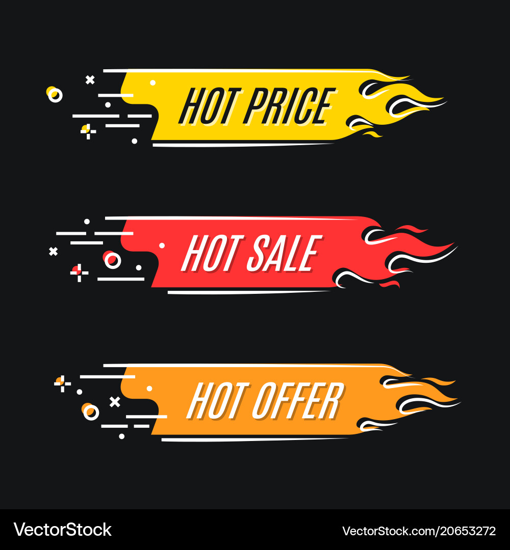 Flat linear promotion fire banner price tag hot Vector Image
