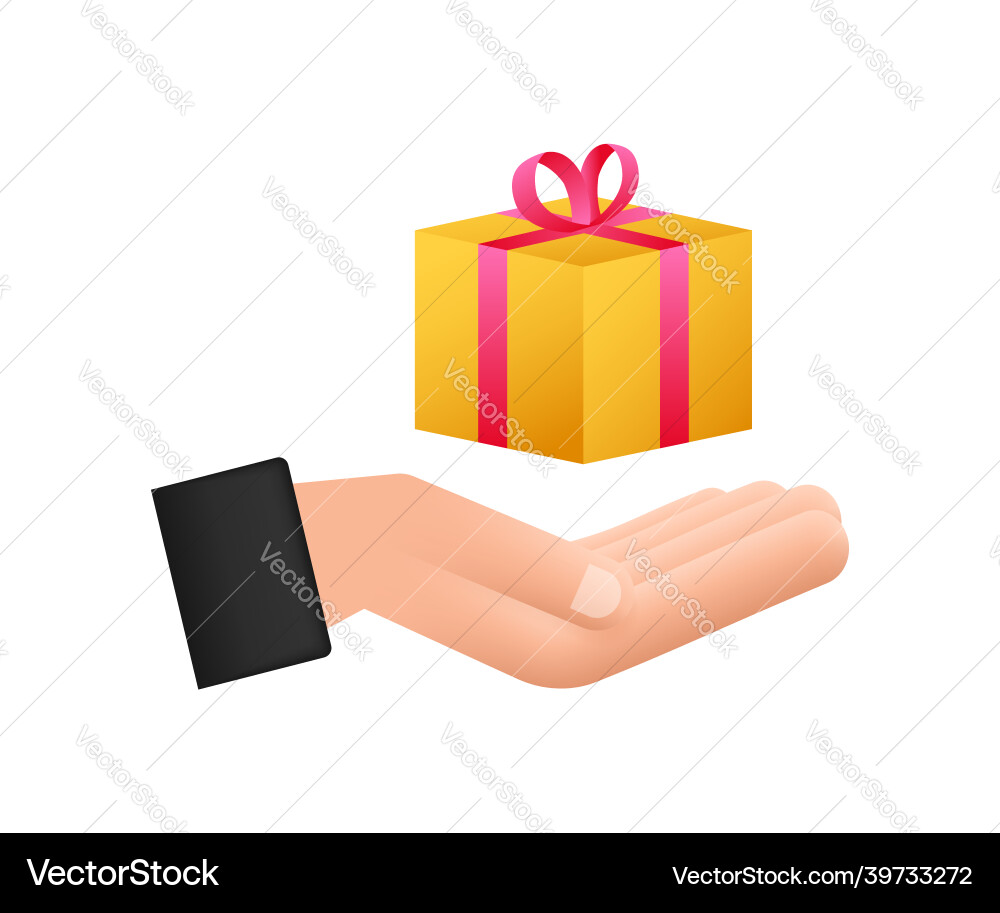 Gold prizes box in amazing style hands present Vector Image