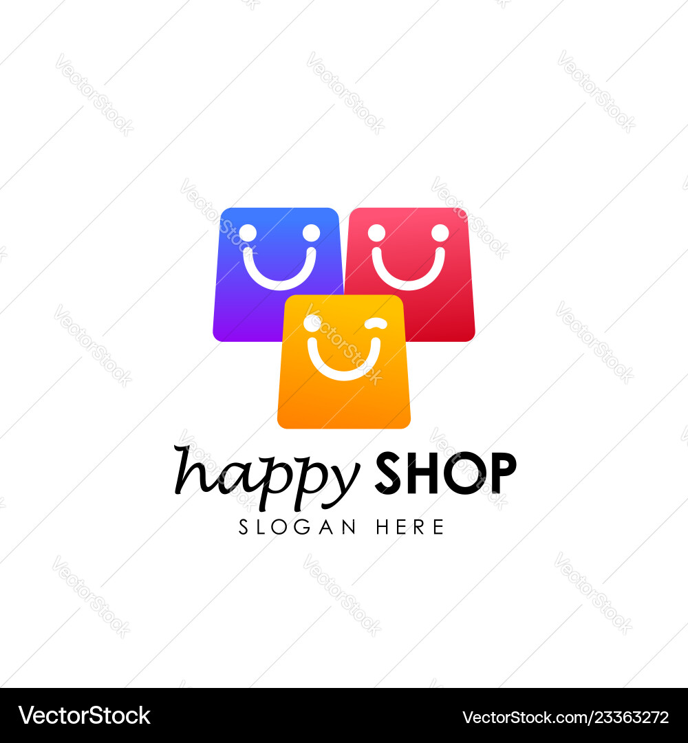 Happy shop logo design template shopping Vector Image