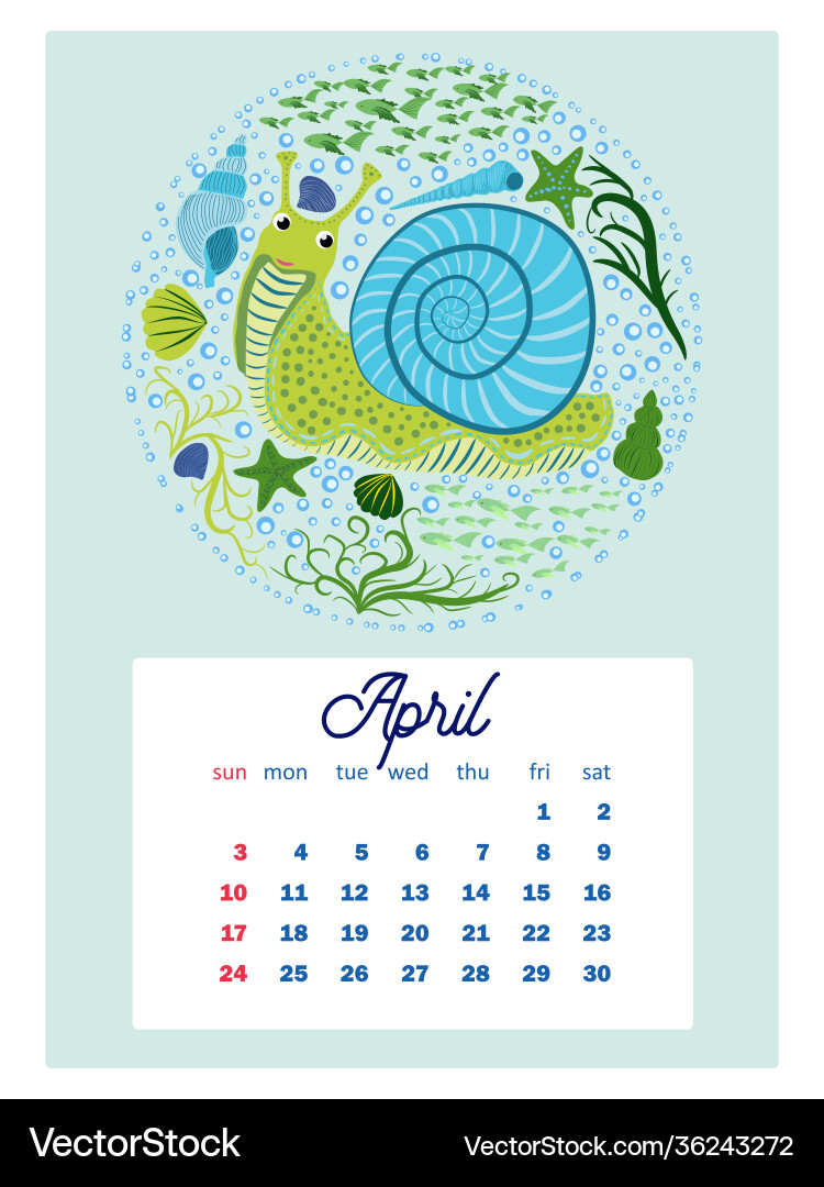 Marine life wall calendar design template Vector Image