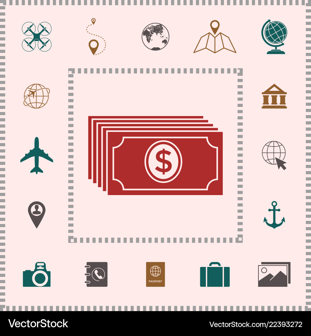 Money banknotes stack with dollar icon elements Vector Image
