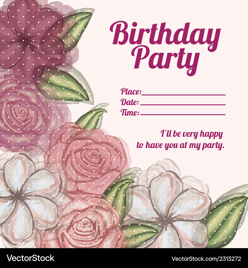 Roses invitation birthday over pink background Vector Image