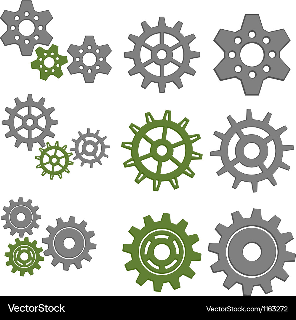 Set of gears with six different Royalty Free Vector Image