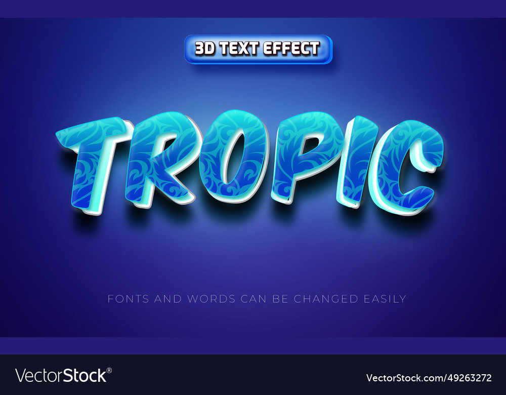 Tropic 3d editable text effect style Royalty Free Vector