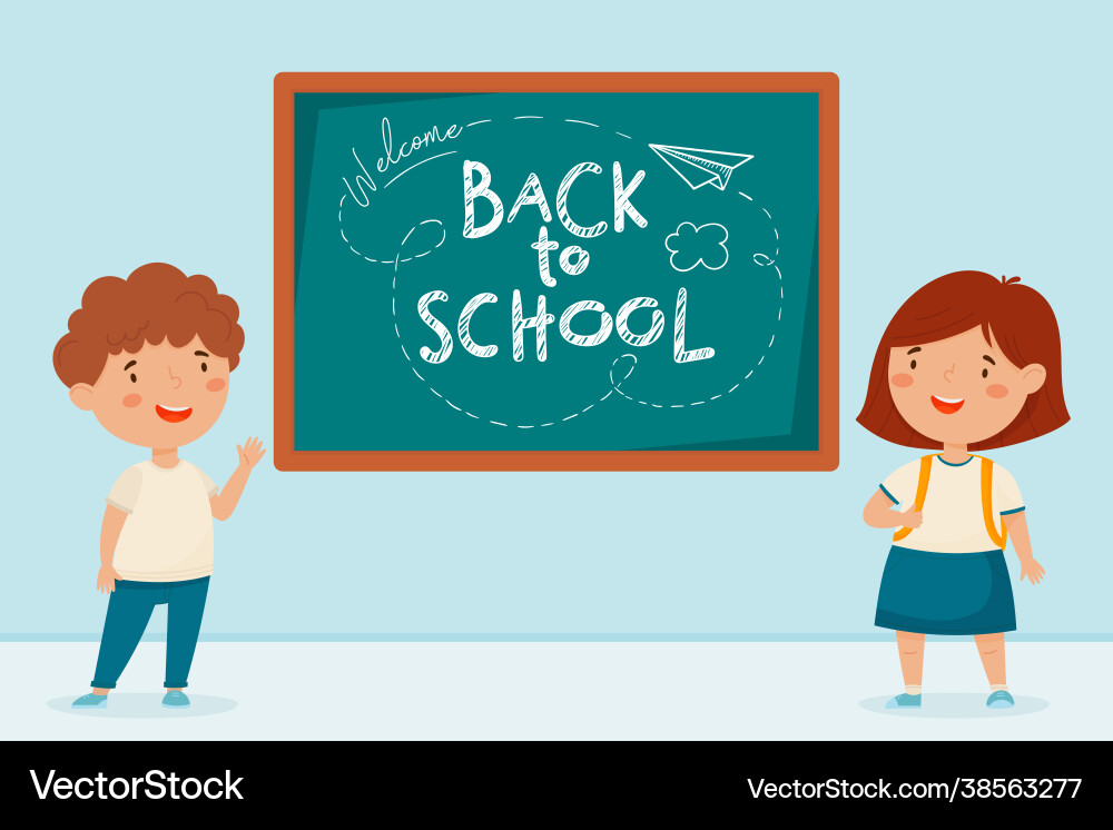 Back to school cute kids at board Royalty Free Vector Image