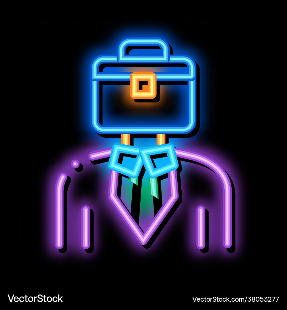 Businessman with case head neon glow icon Vector Image