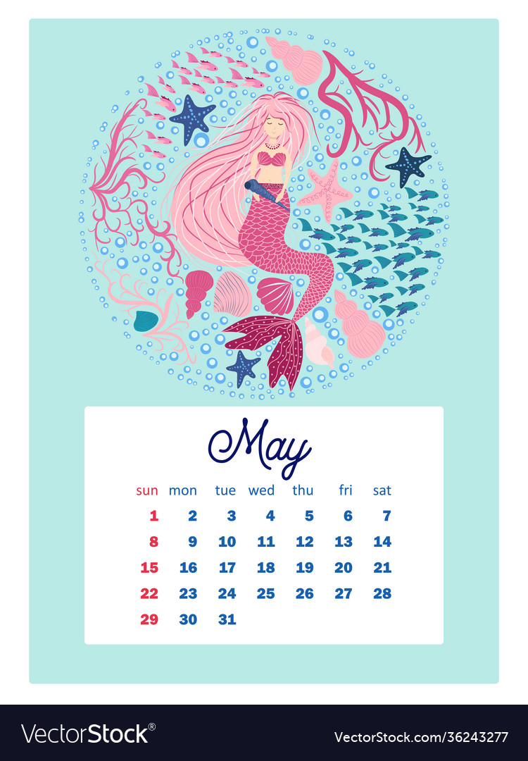 Marine life wall calendar design template Vector Image