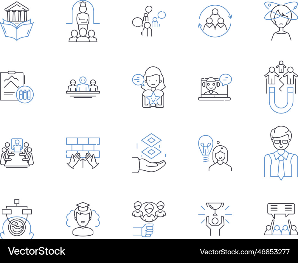 Novel tuition line icons collection writing Vector Image