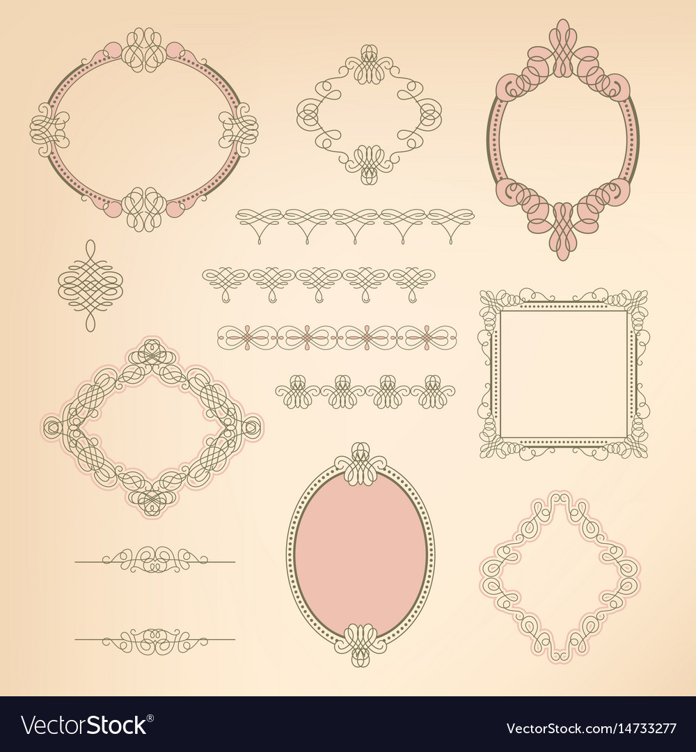 Set collection of calligraphic elements frames Vector Image