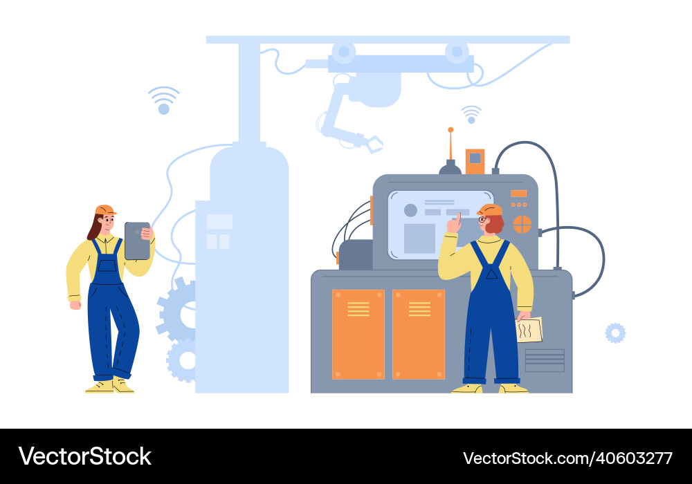 Smart intelligent factory line with workers flat Vector Image