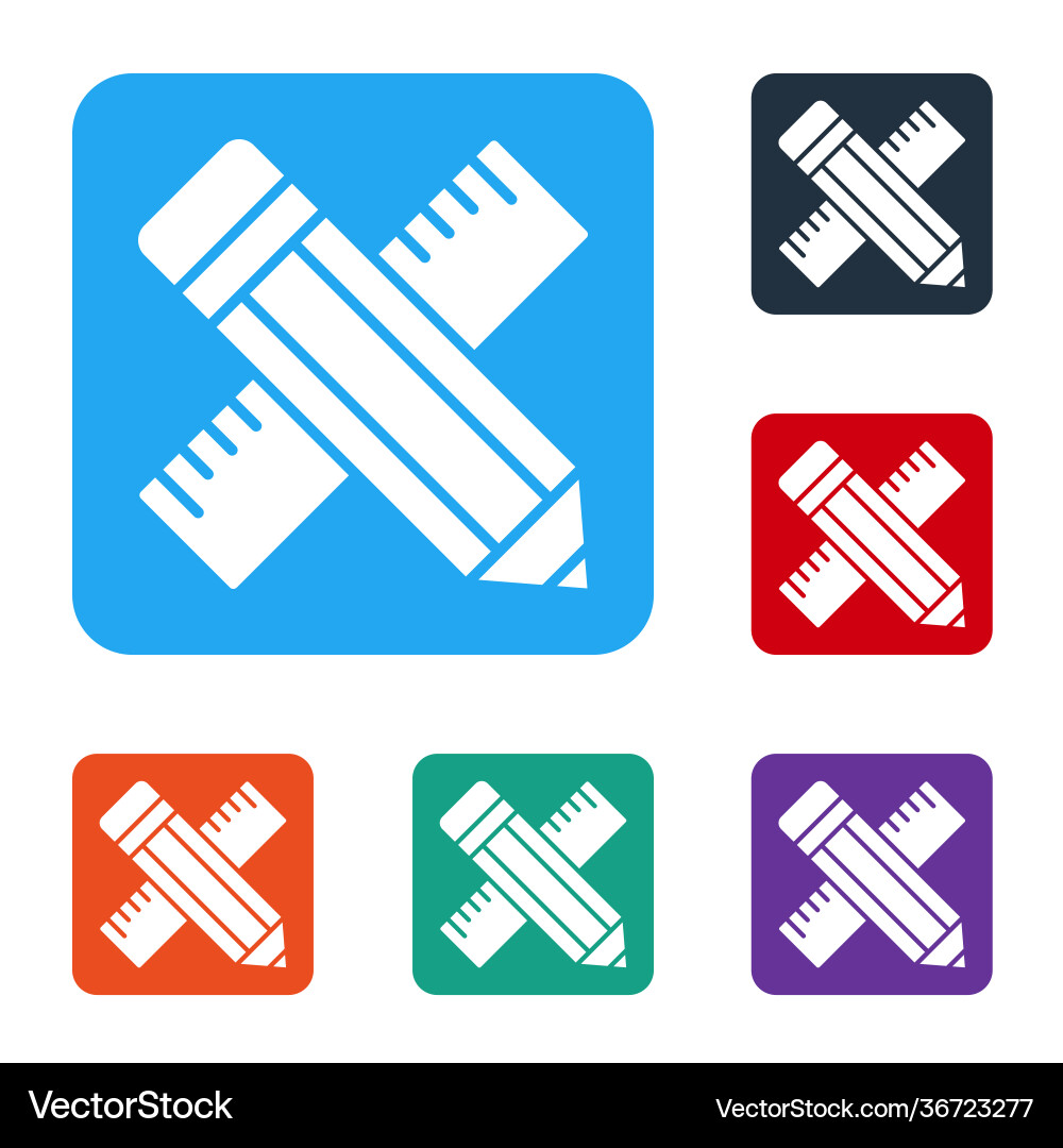 White crossed ruler and pencil icon isolated Vector Image