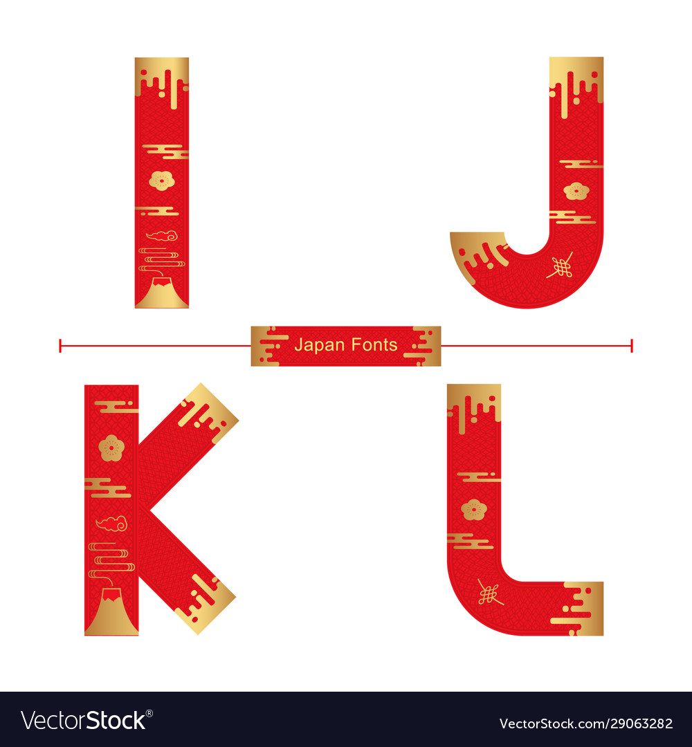 Alphabet japan style in a set ijkl Royalty Free Vector Image