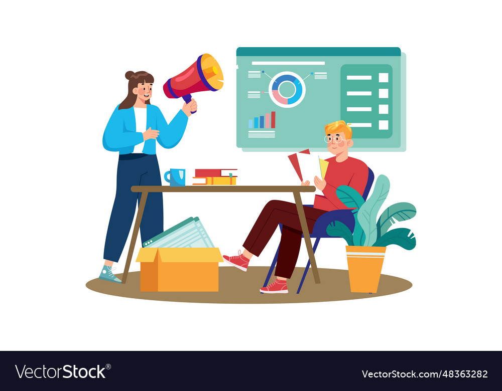 Analytics specialist analyzing seo data Royalty Free Vector Analytics specialist analyzing seo data Royalty Free Vector