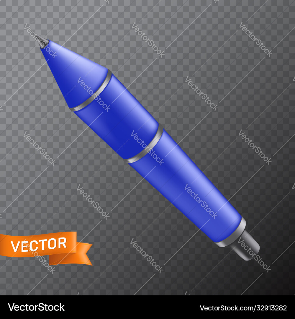 Blue ball point office pen 3d realistic isolated Vector Image