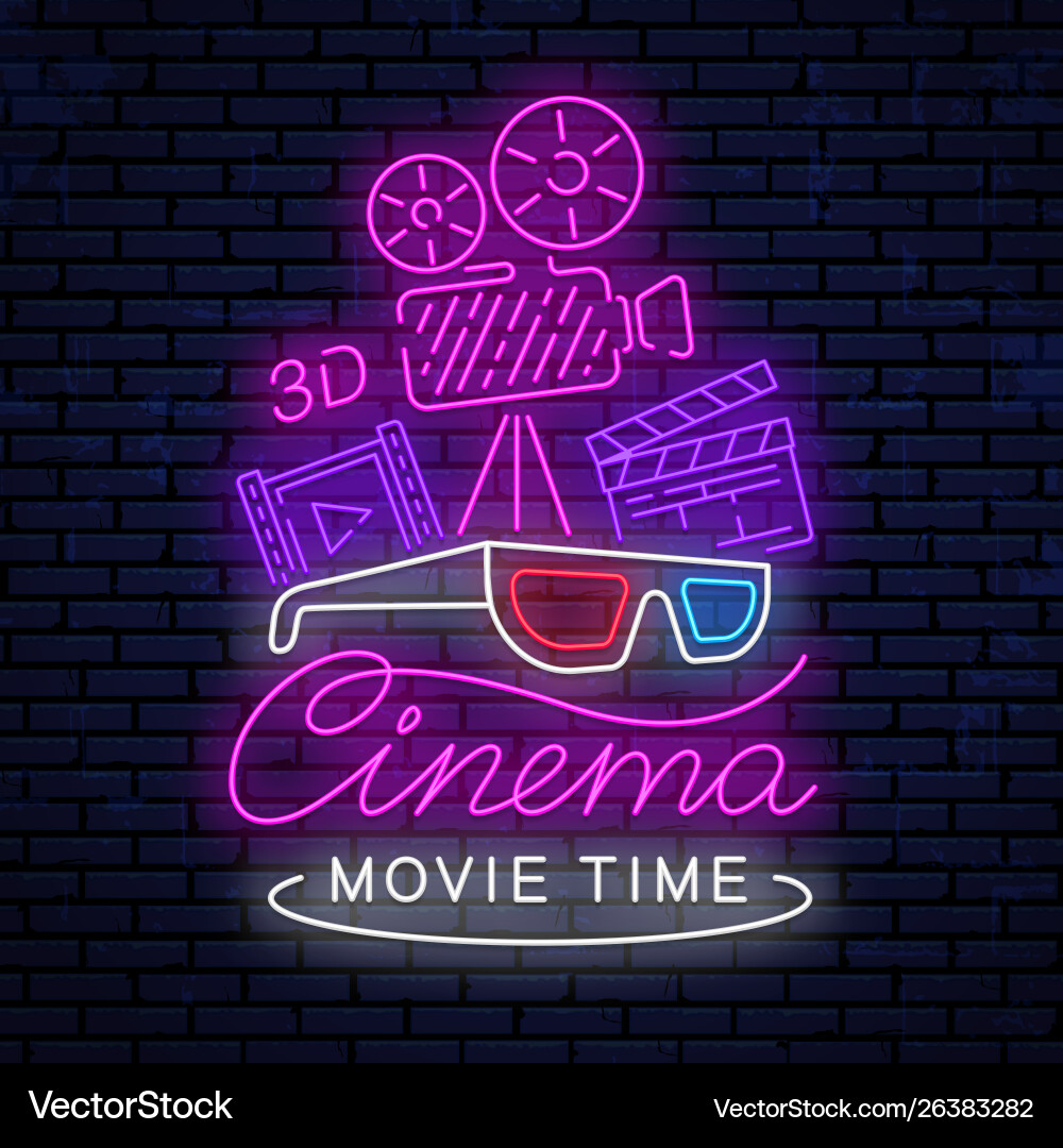Bright neon sign for cinema Royalty Free Vector Image
