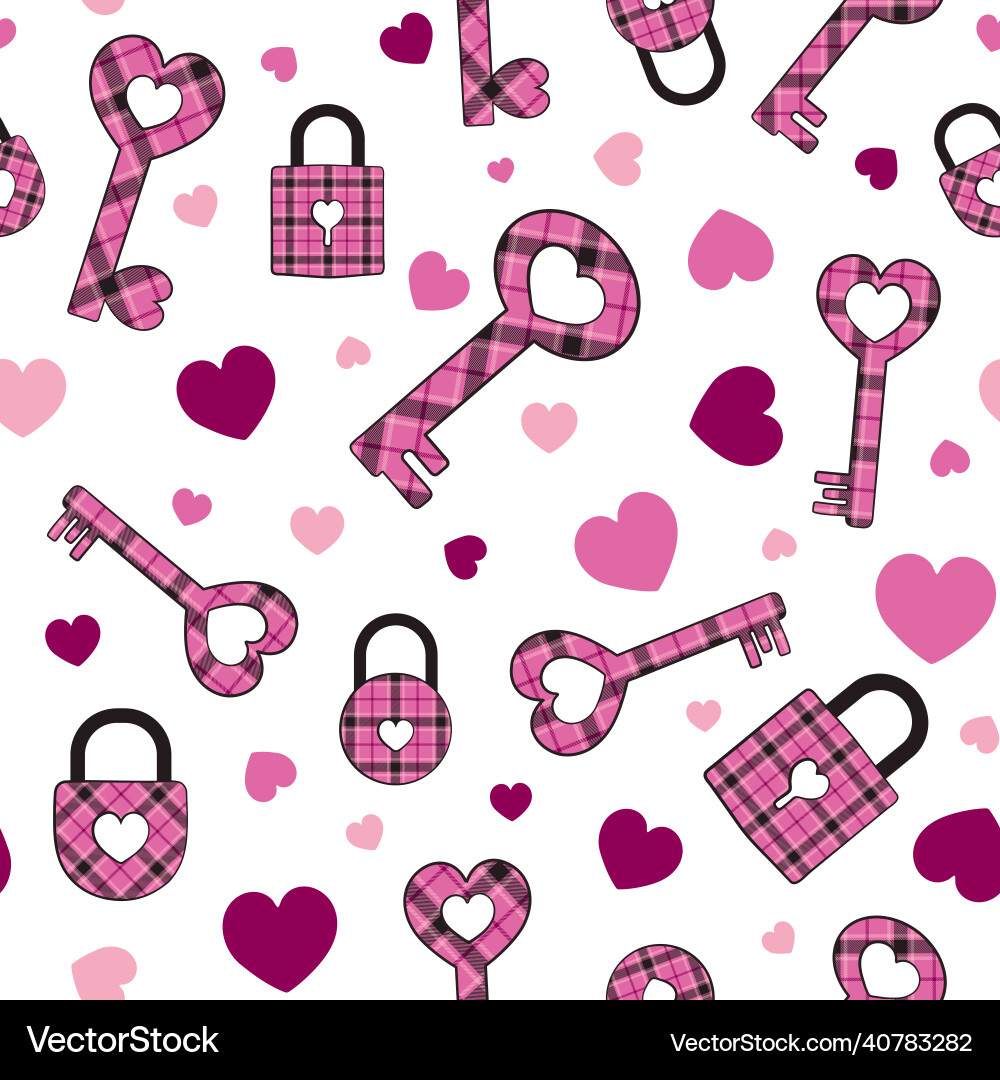 Decorative locks and keys with pink buffalo plaid Vector Image