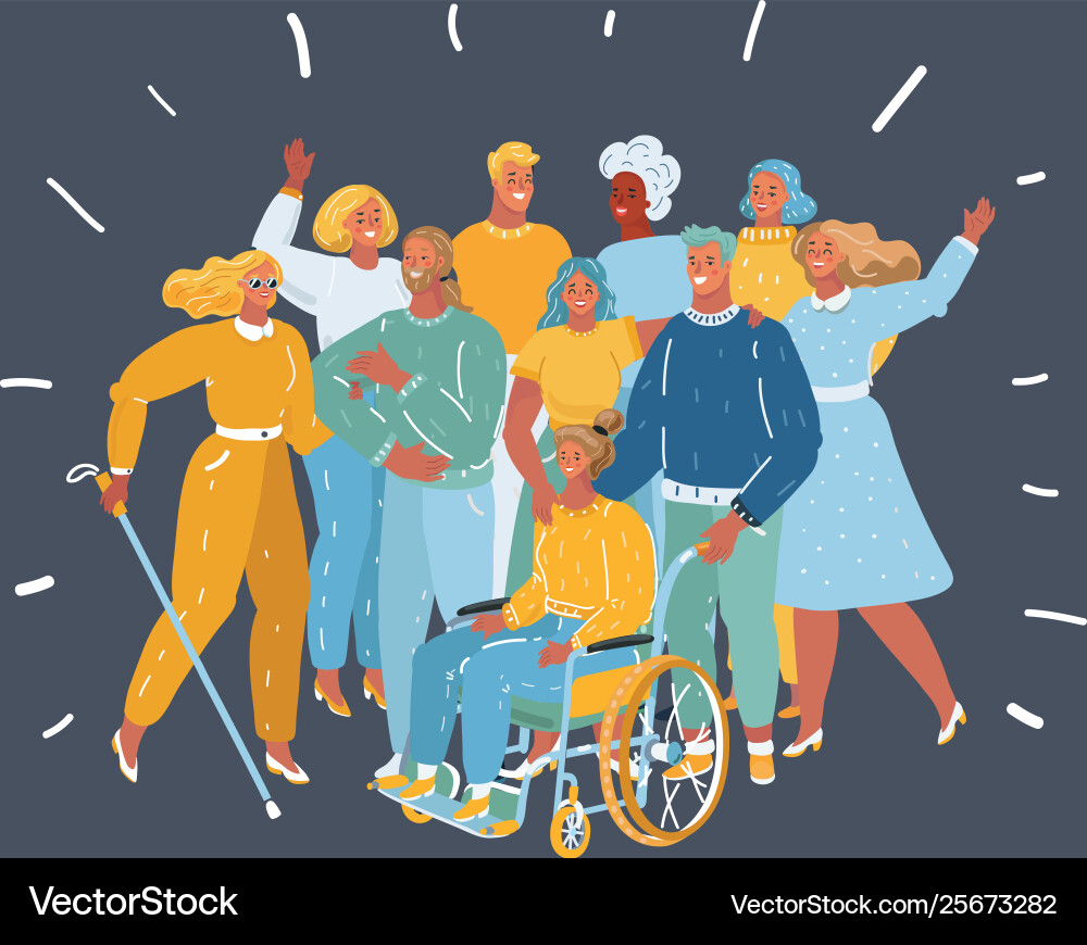 Disabled people with friends get together Vector Image