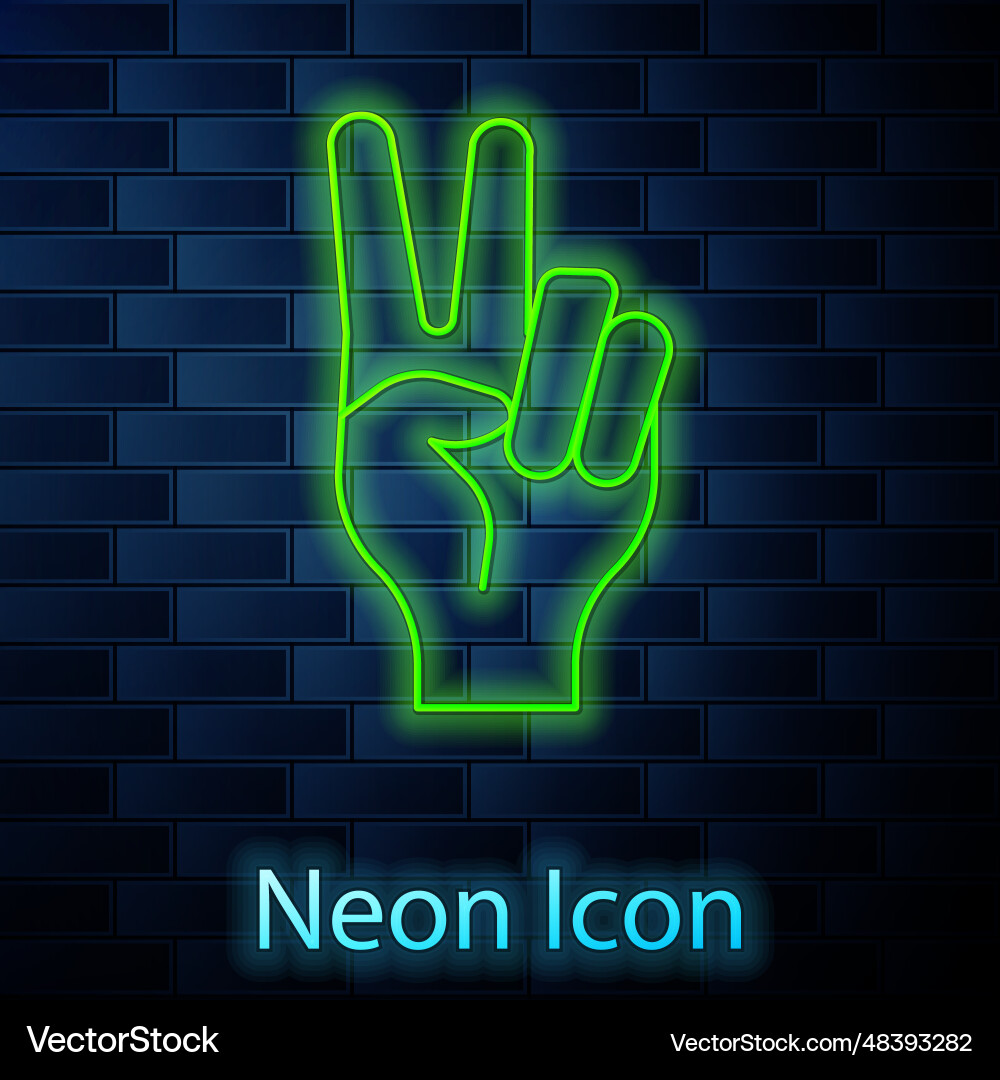 Glowing neon line hand showing two finger icon Vector Image