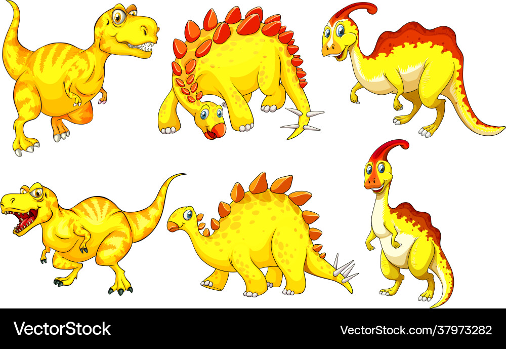 Set yellow dinosaur cartoon character Royalty Free Vector
