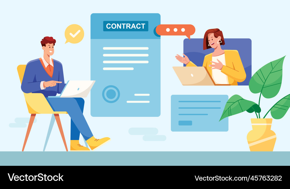 Signing contract online Royalty Free Vector Image