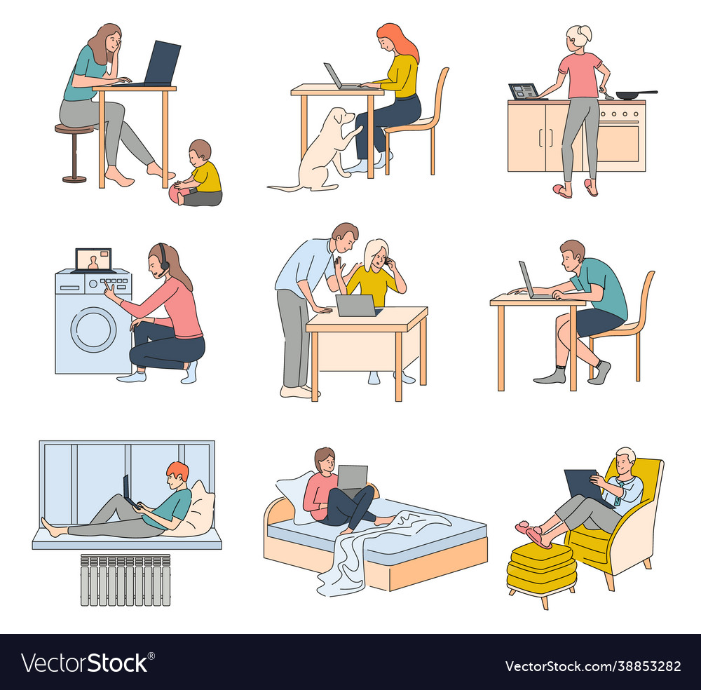 Work at home problems flat set Royalty Free Vector Image
