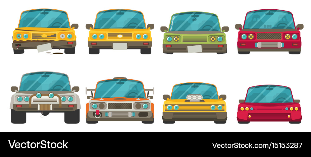 Car front view race tuning set colorful Royalty Free Vector