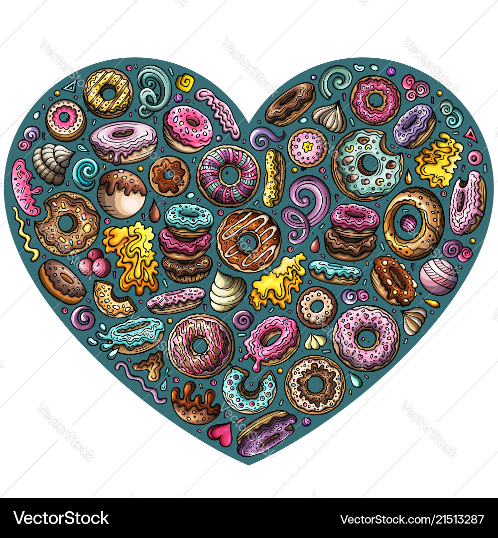 Colorful hand drawn set donuts cartoon Royalty Free Vector