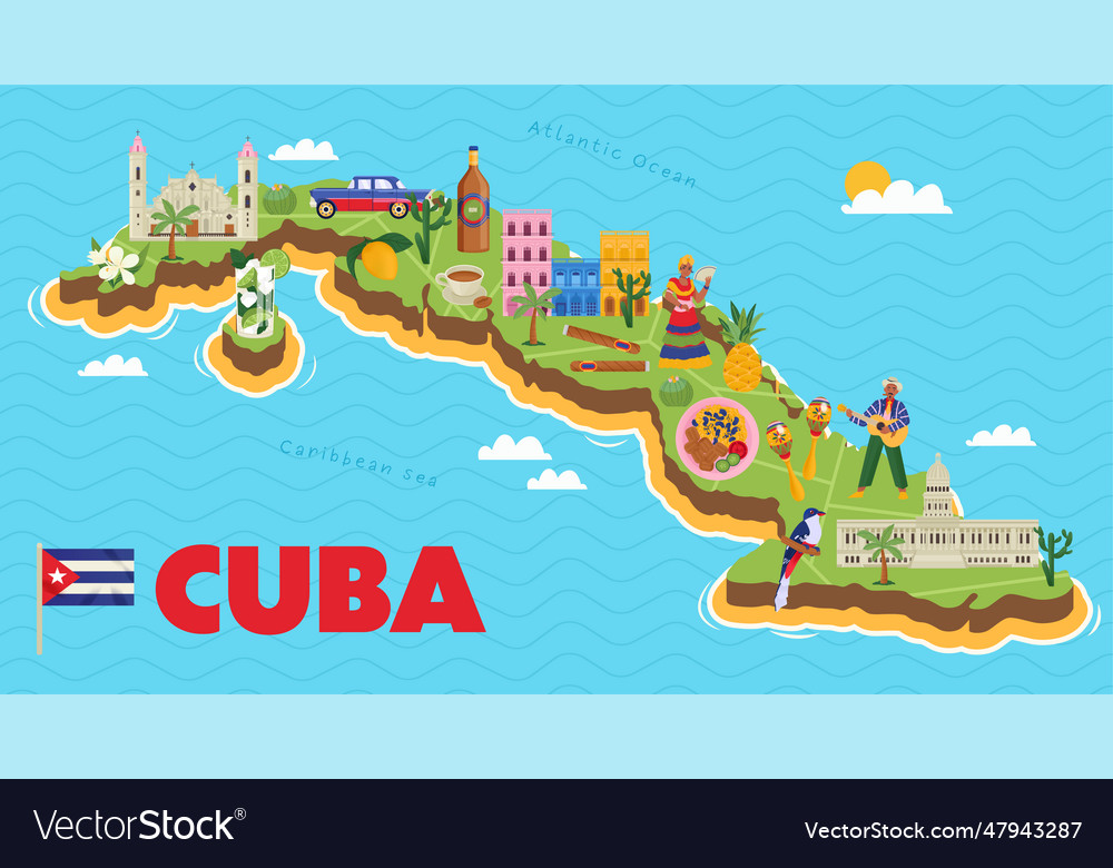 Cuba map poster Royalty Free Vector Image - VectorStock