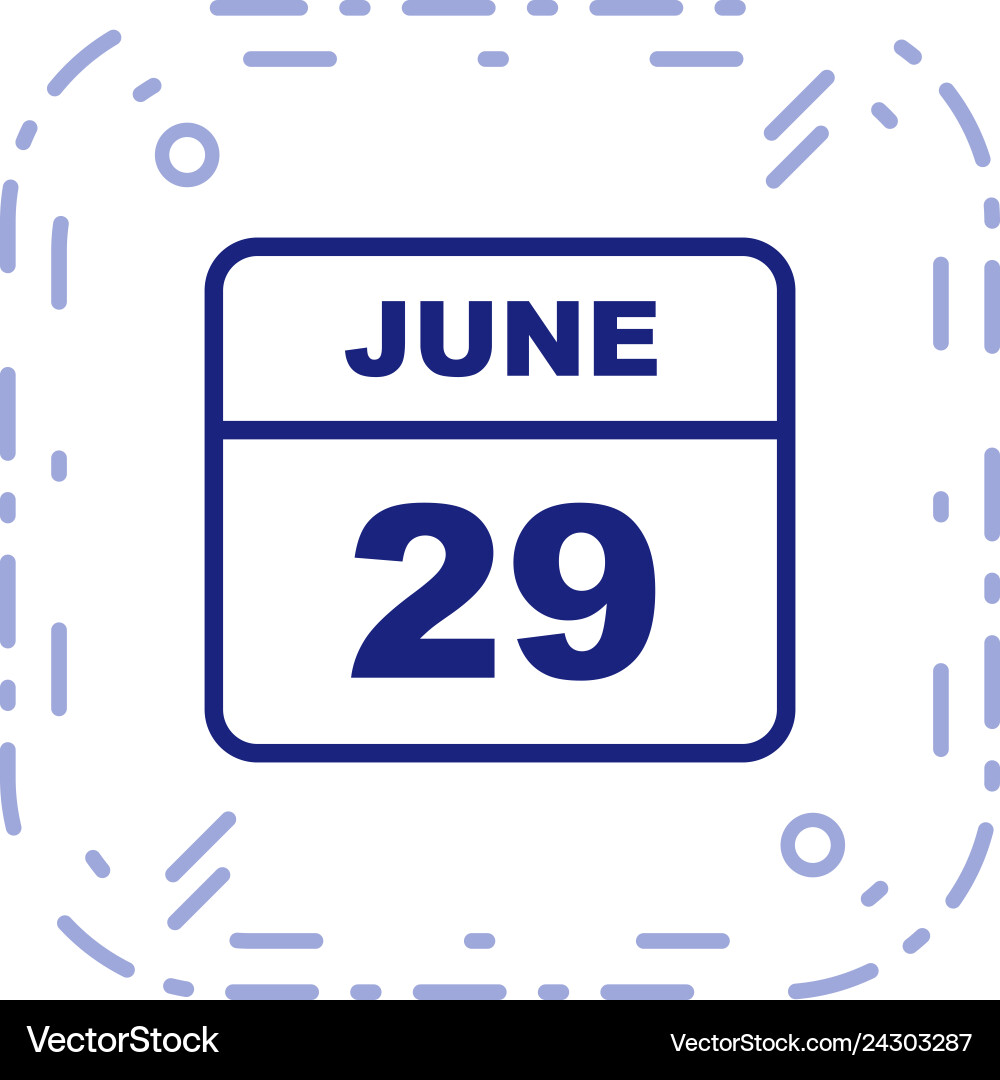 June 29th date on a single day calendar Royalty Free Vector