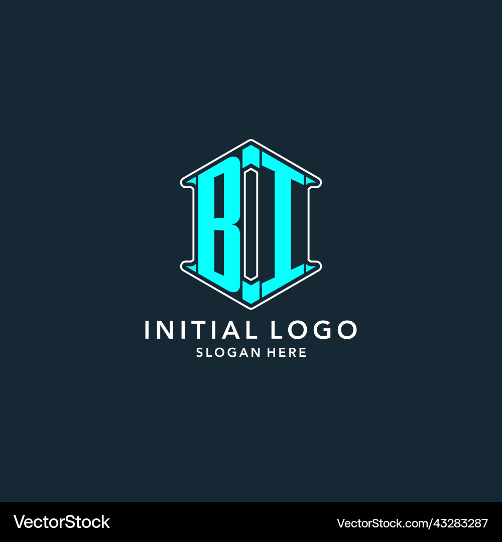 Letter bi logo with hexagon shape geometric style Vector Image