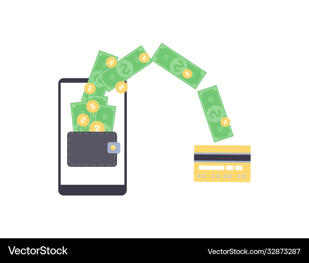 Online money withdrawal from mobile wallet Vector Image