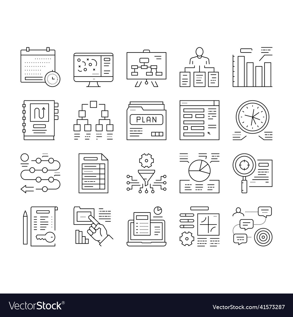 Planning work process collection icons set Vector Image Planning work process collection icons set Vector Image