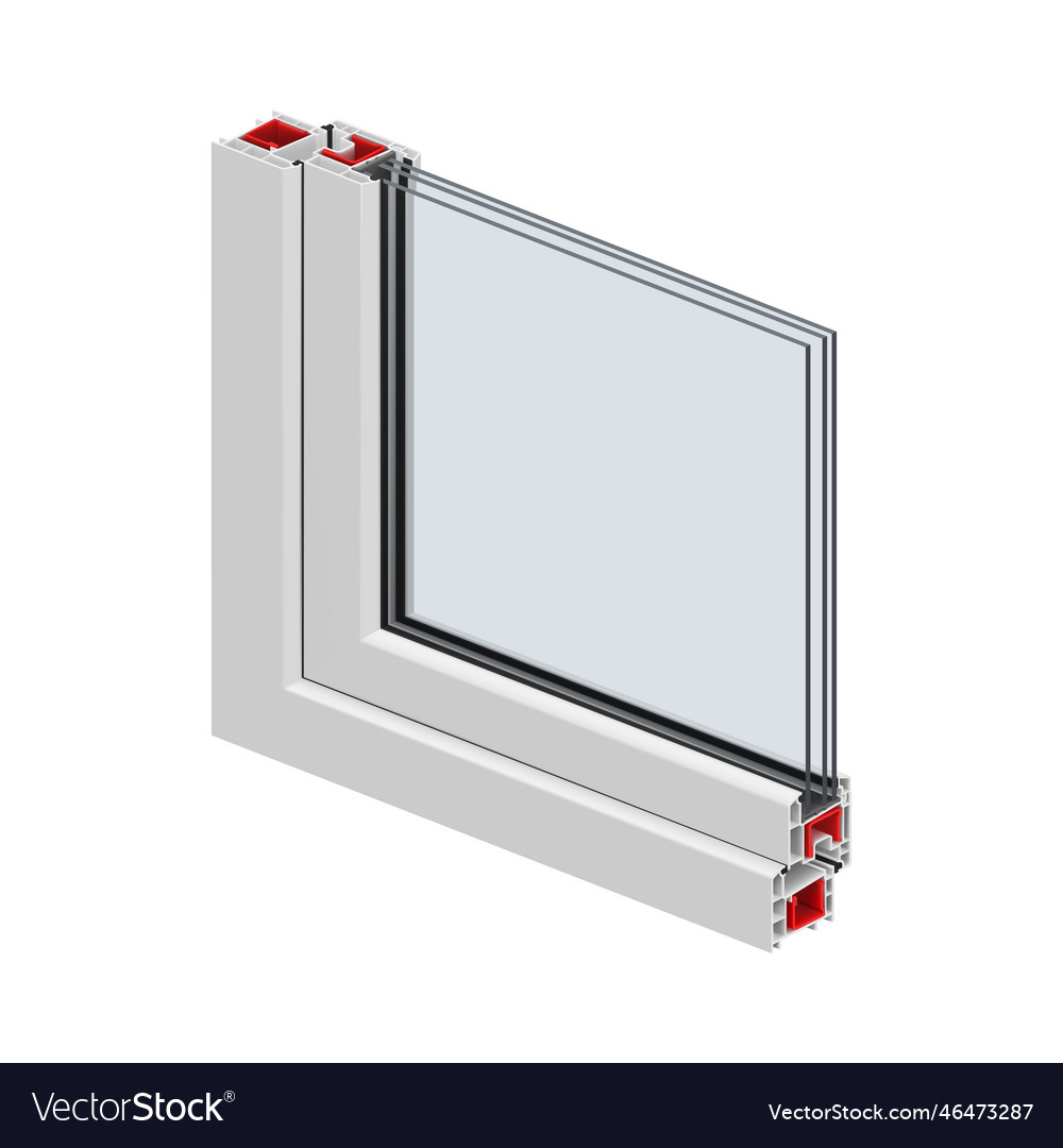 Plastic window cross section frame triple Vector Image