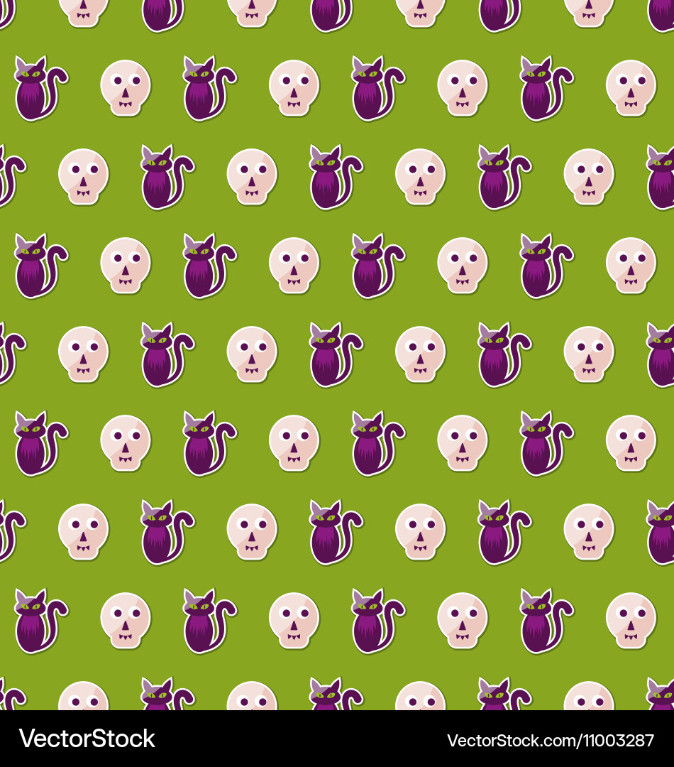 Seamless texture with colorful cats and skulls Vector Image