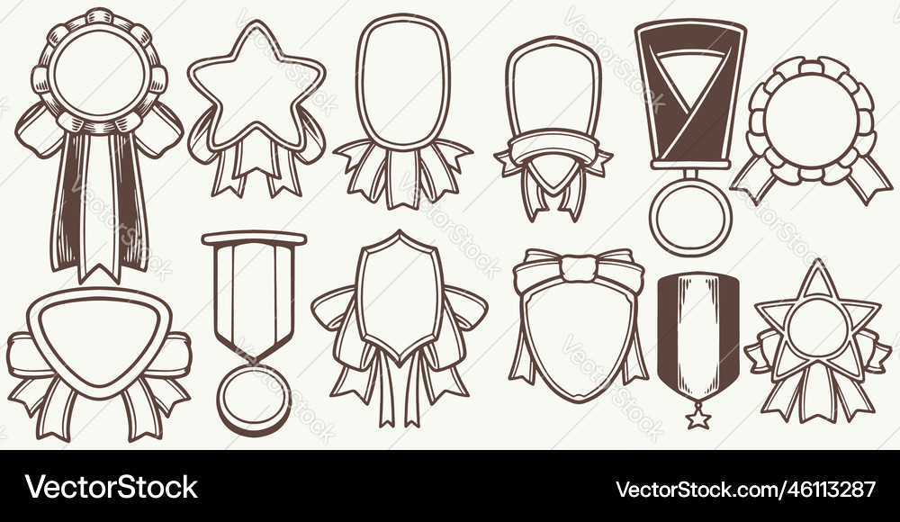 Twelve medals hand drawn set medal drawing Vector Image