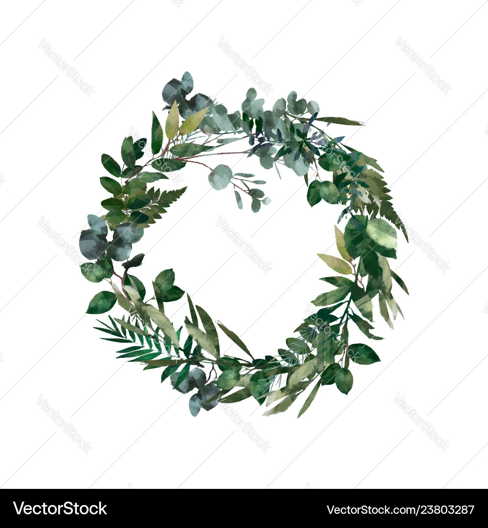 Watercolor modern decorative element wreath green Vector Image