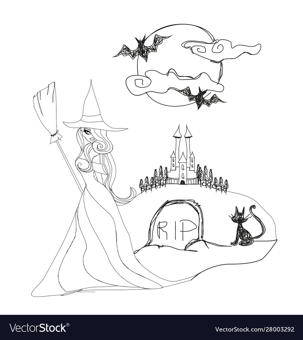 Beautiful halloween witch - doodle Royalty Free Vector Image