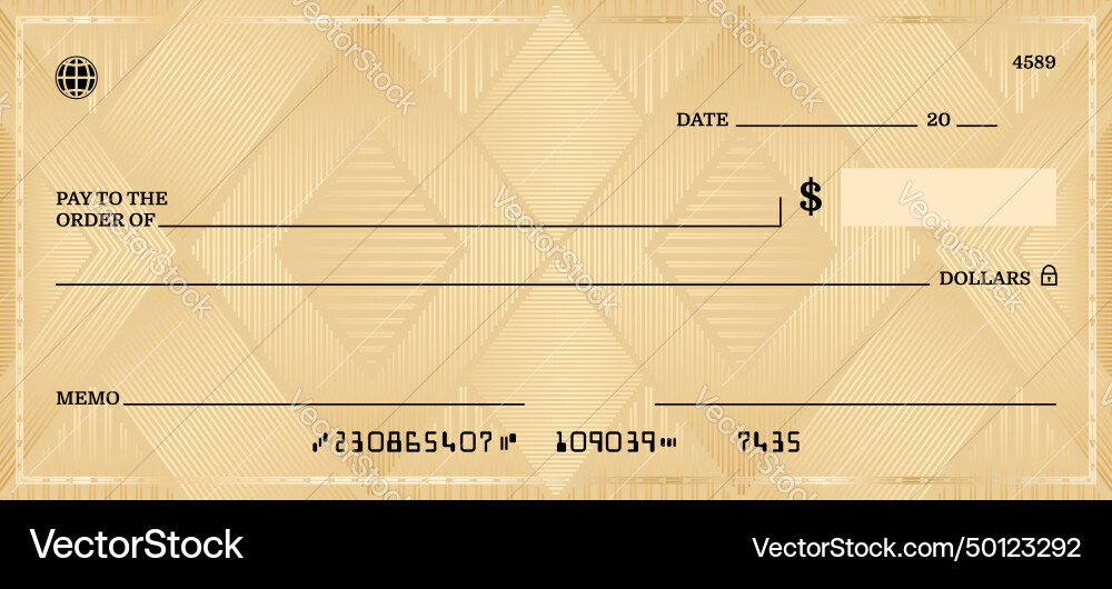 Blank golden bank check checkbook cheque template Vector Image