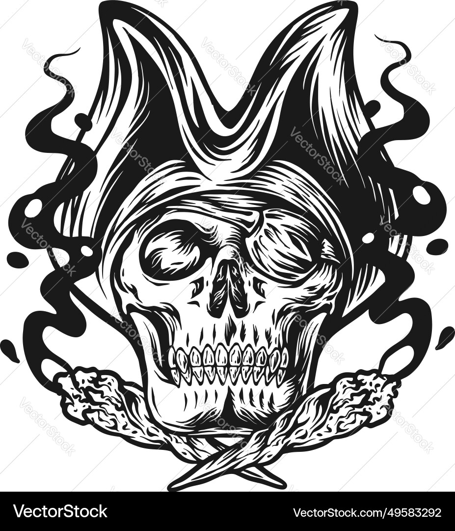 Fantasy pirate skull smoking cannabis silhouette Vector Image