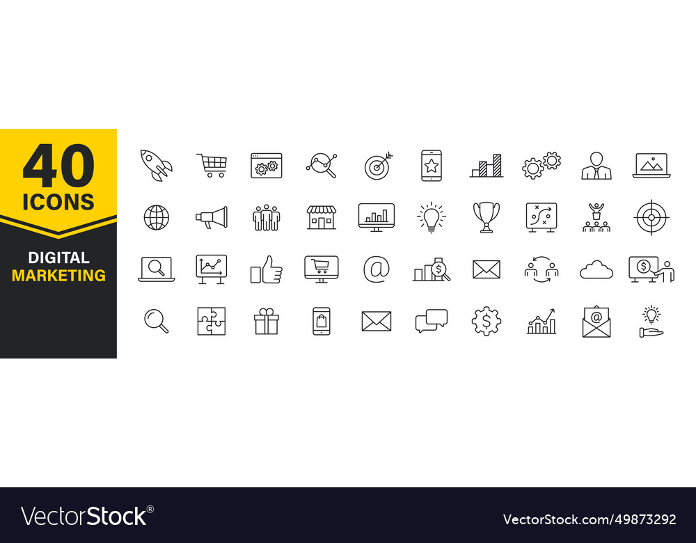 Set of 40 digital marketing web icons in line Vector Image